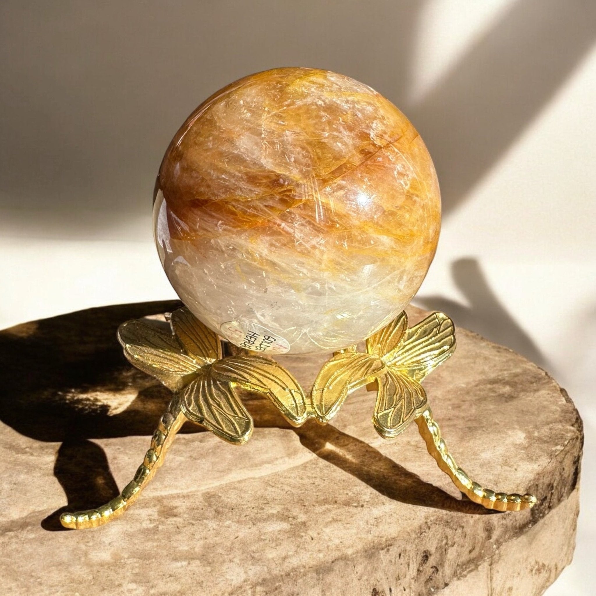 Golden Healer Quartz Crystal Sphere for Wellness and Creativity